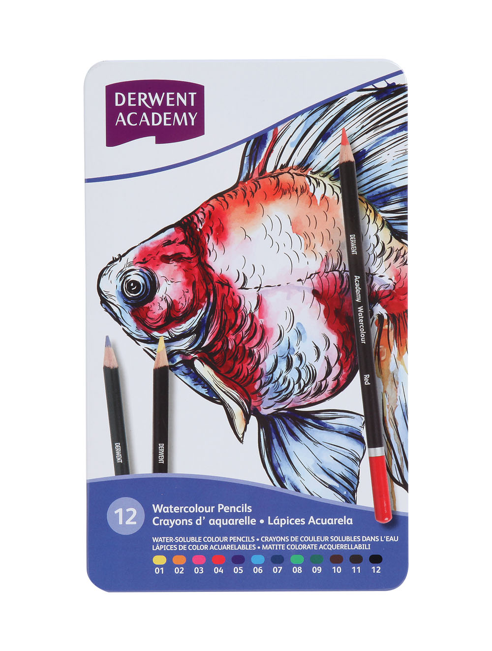 DERWENT ACADEMY WATERCOLOUR PENCILS 12 TIN - Thef:;llstop