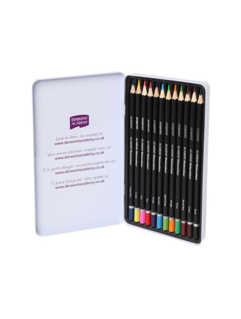 DERWENT ACADEMY WATERCOLOUR PENCILS 12 TIN - Thef:;llstop
