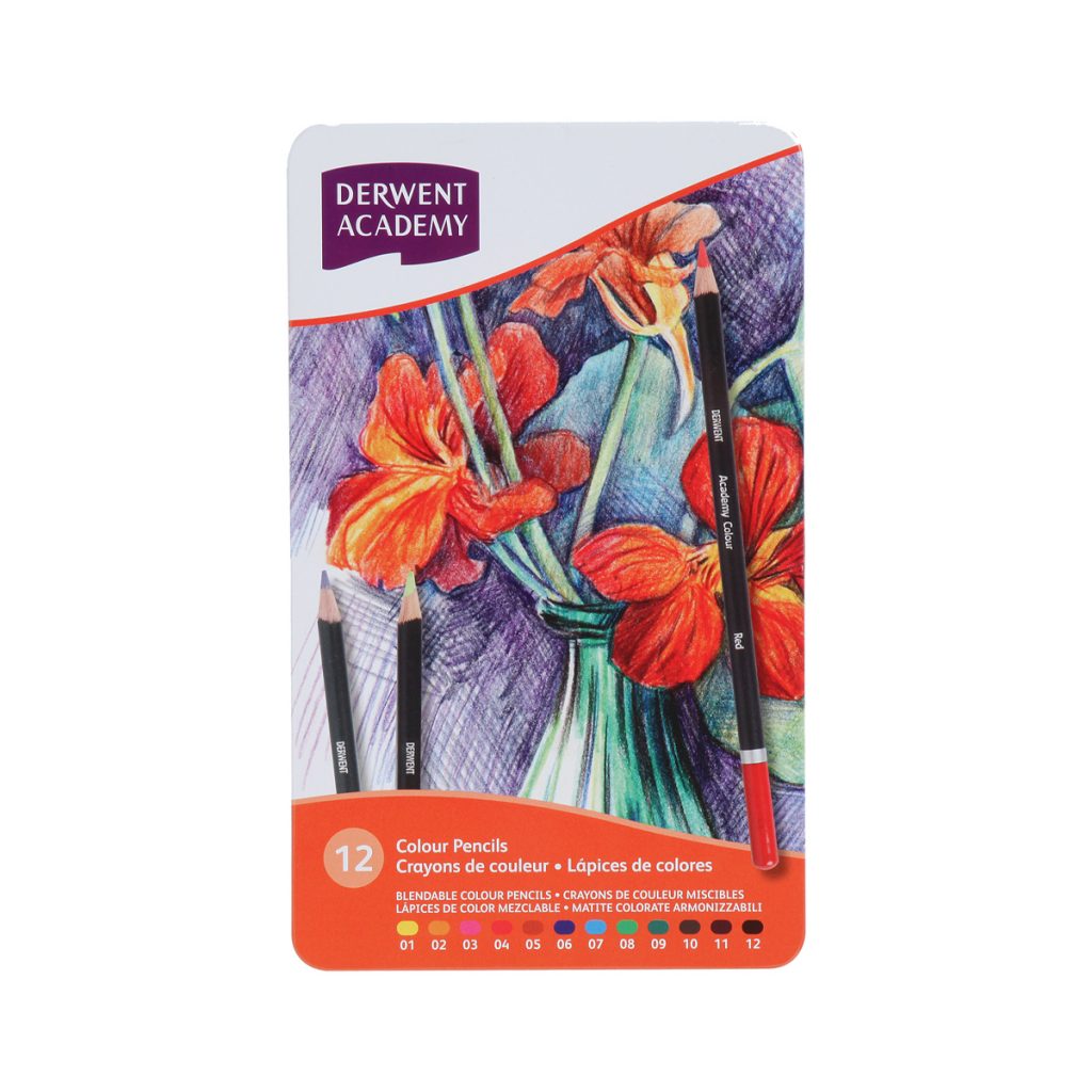 DERWENT ACADEMY COLOURED PENCILS 12 TIN - Thef:;llstop