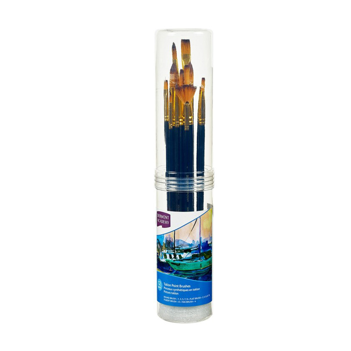 DERWENT ACADEMY TAKLON LARGE BRUSH SET CYLINDER 12 PACK - Thef:;llstop